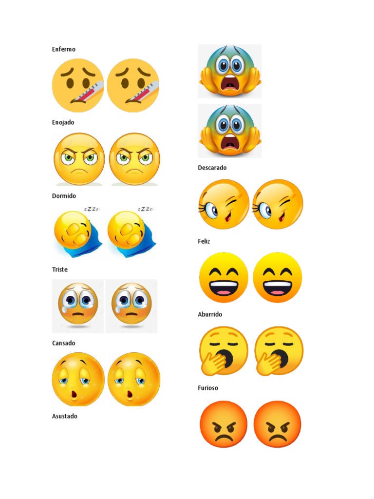 20 Emojis de Emociones en Español e Inglés | PDF