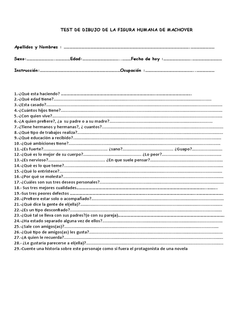 Test de Dibujo de La Figura Humana de Machover | PDF