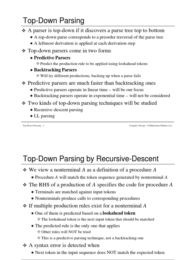 Top Down Parsing | PDF | Parsing | Grammar