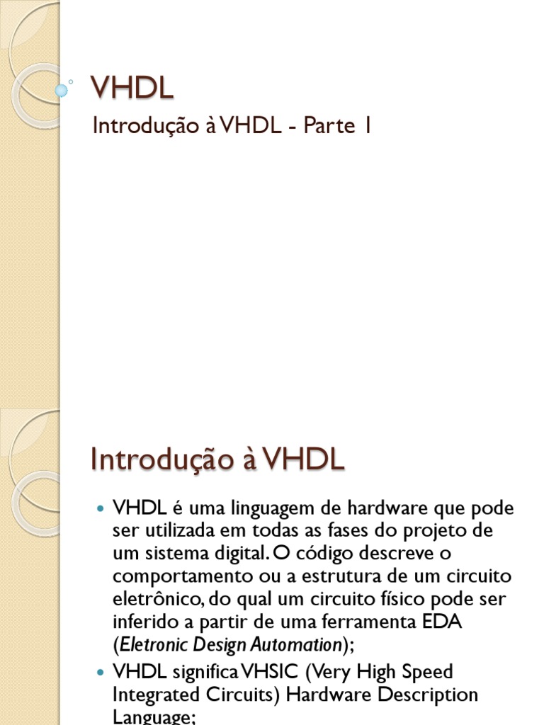 Introdução À VHDL - Parte 1 | PDF | VHDL | Eletrônicos digitais Introdução À VHDL - Parte 1 | PDF | VHDL | Eletrônicos digitais