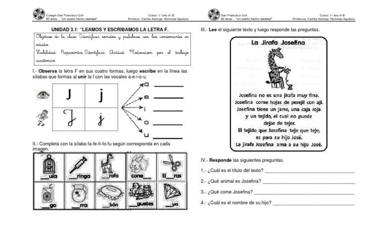 Leamos y Aprendamos La Letra J | PDF