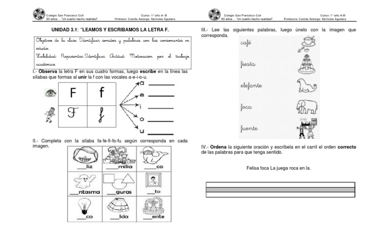 Actividades de lectoescritura con F | PDF
