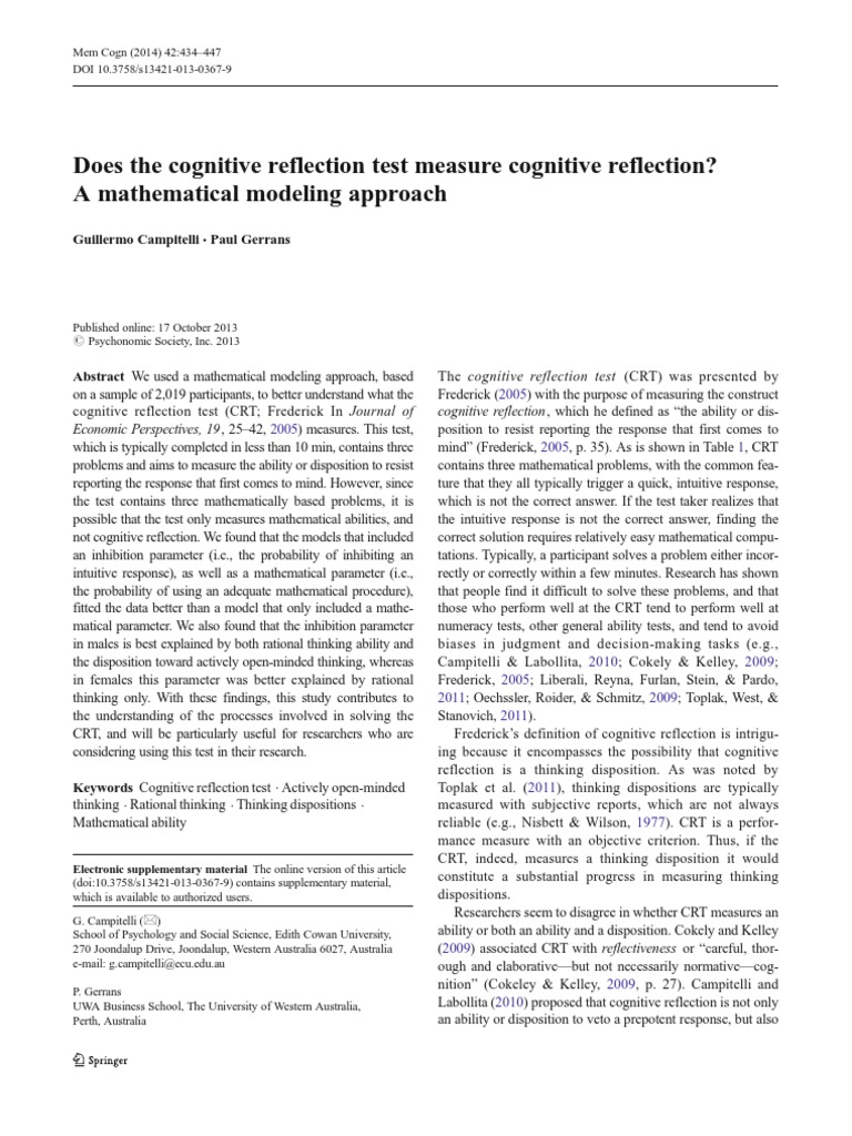 Campitelli And Gerrans 2014 Does The Cognitive Reflection Test Measure Cognitive Reflection A