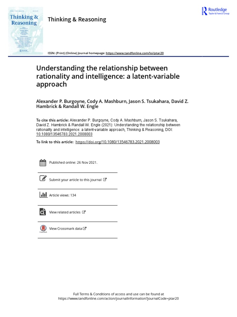 Burgoyne Et Al 2021 Understanding The Relationship Between Rationality And Intelligence A 