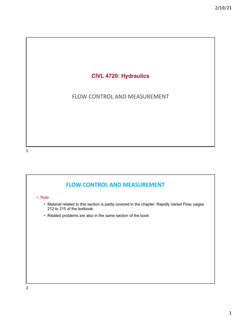 Hydraulics: Flow Control & Measurement | PDF | Discharge (Hydrology ...