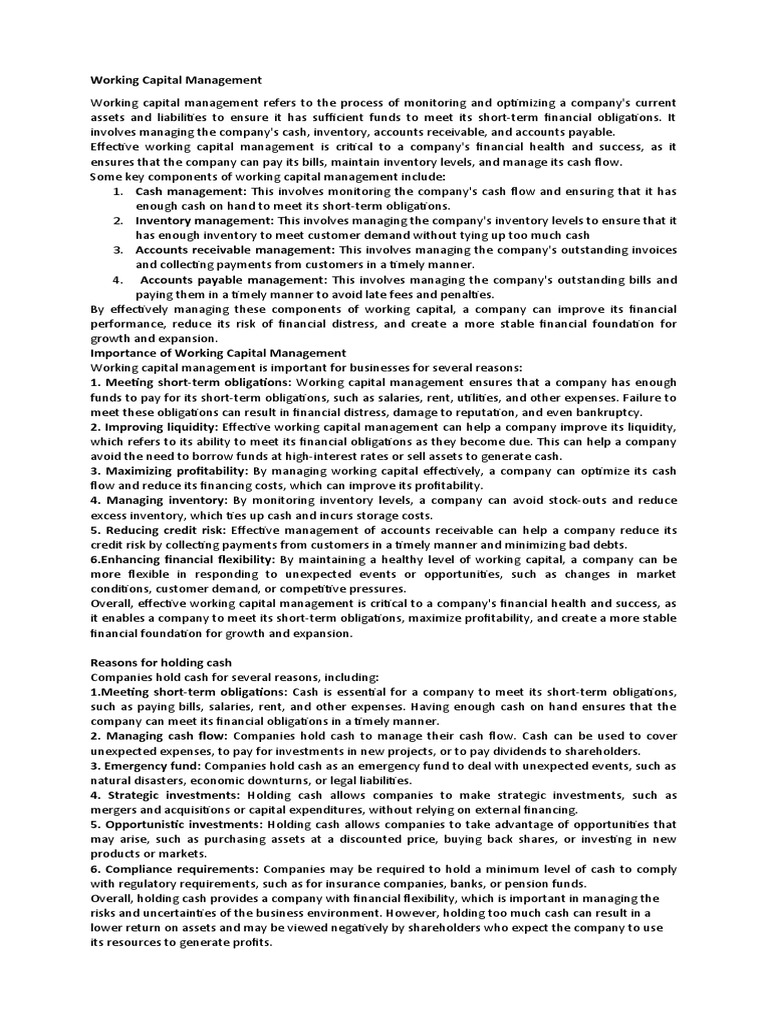 Working Capital Management Essentials | PDF | Working Capital | Inventory