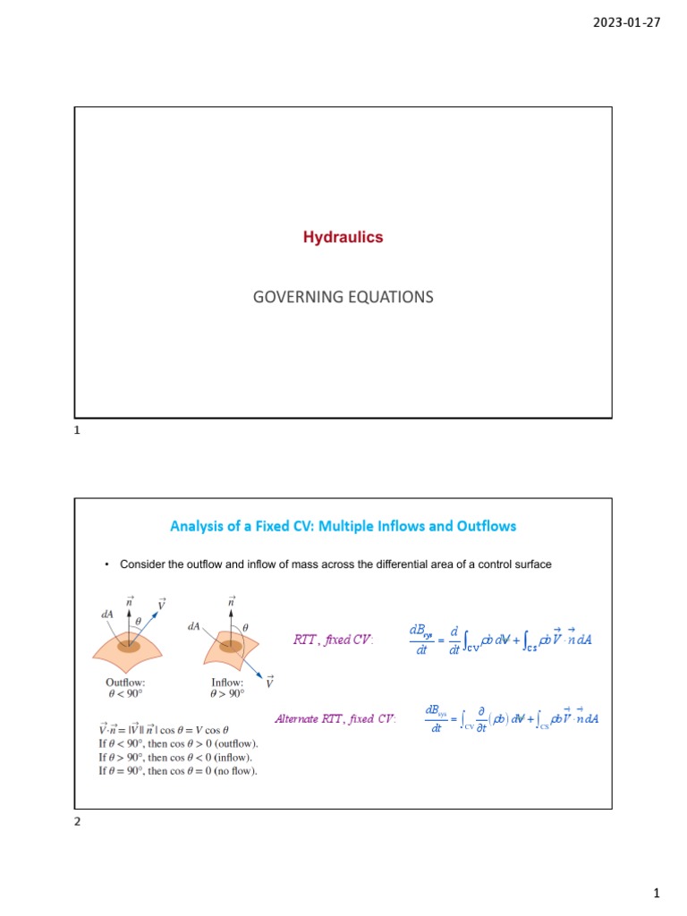 Governing Equations | PDF | Discharge (Hydrology) | Fluid Dynamics