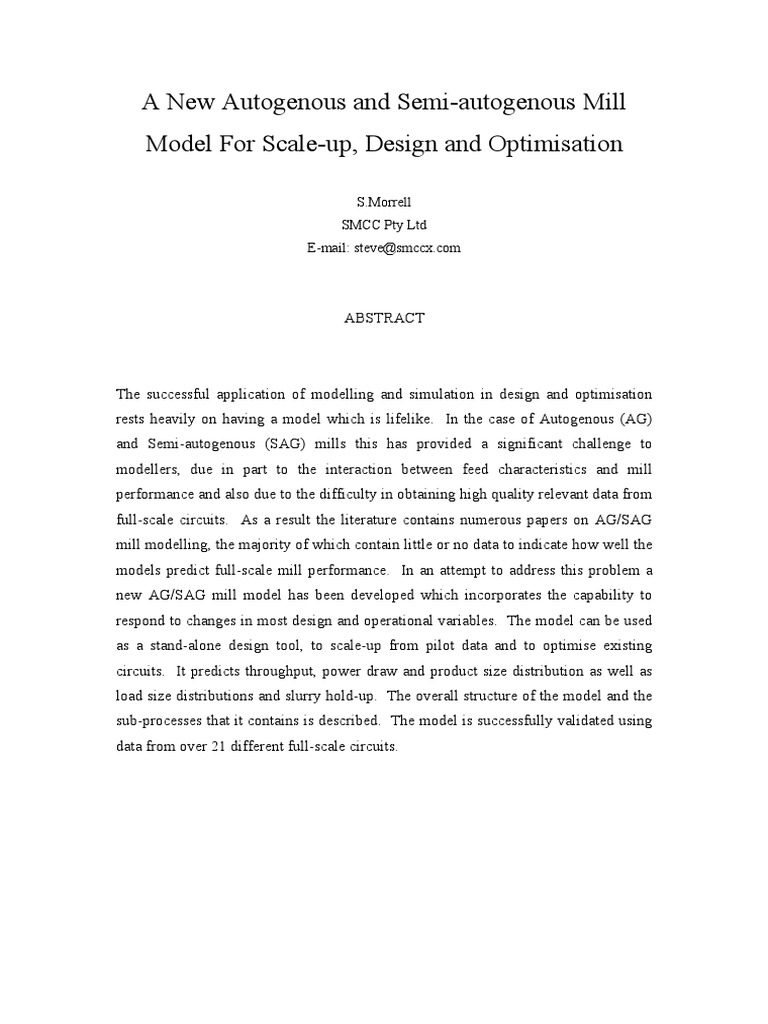 A New Autogenous and Semi-Autogenous Mill Model For Scale-Up, Design ...