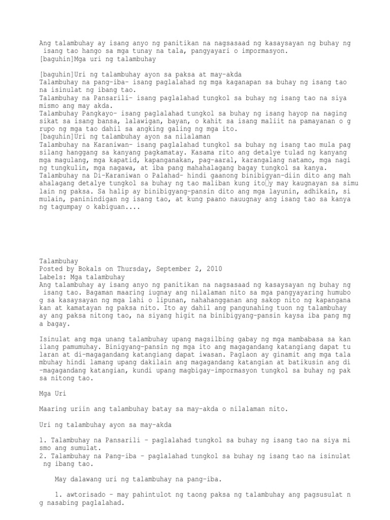 Talambuhay In English