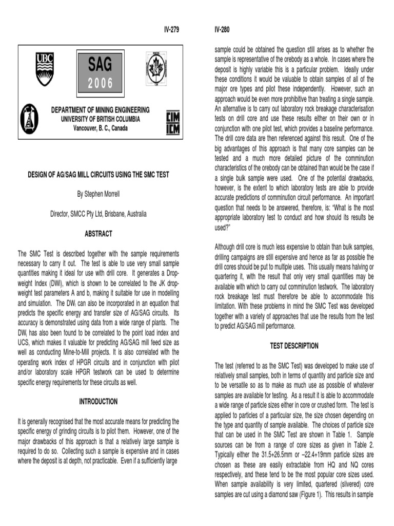 Design of Ag Sag Mill Circuits Using The SMC Test | PDF