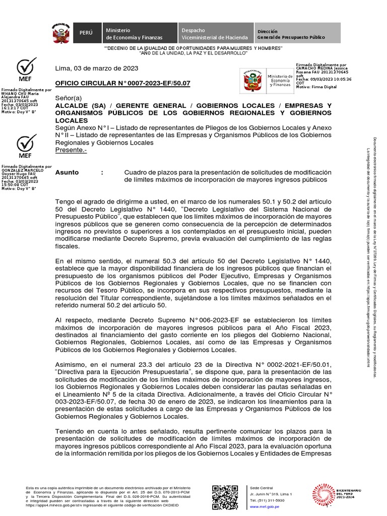 Oficio Circular N 0007 2023 Ef 50 07 2 | PDF