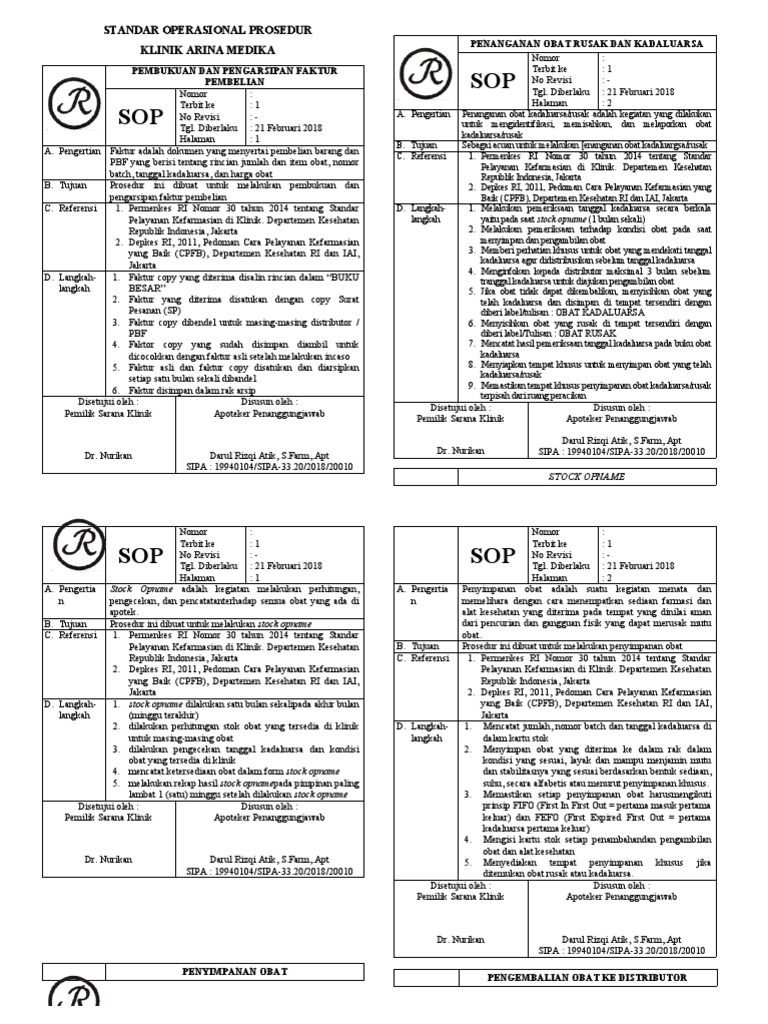 SOP Terbaru Klinik Arina Medika | PDF