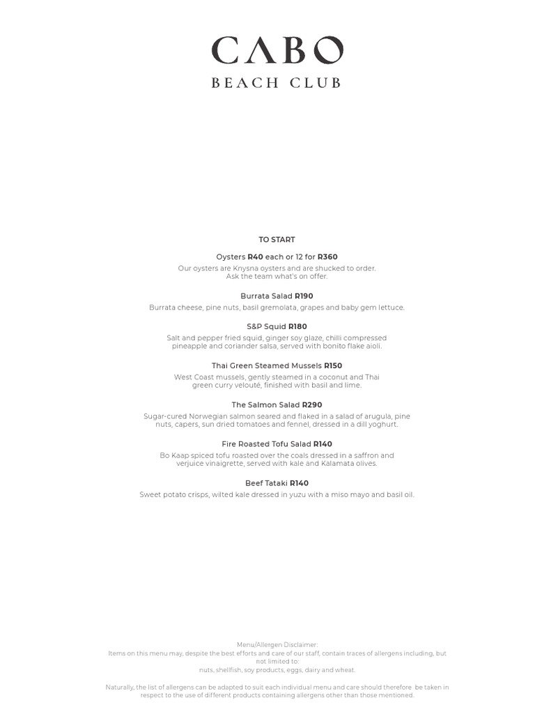 Beach Club Food Menu | PDF | Sauce | Hamburgers