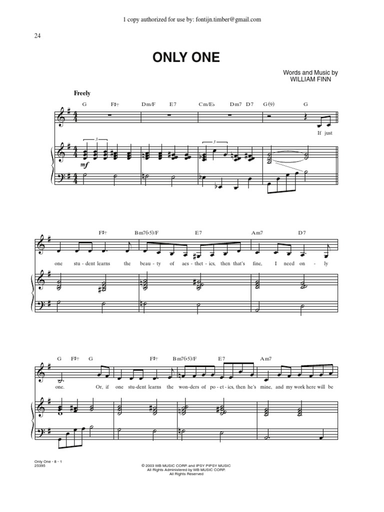 Only One - Elegies - A Song Cycle | PDF