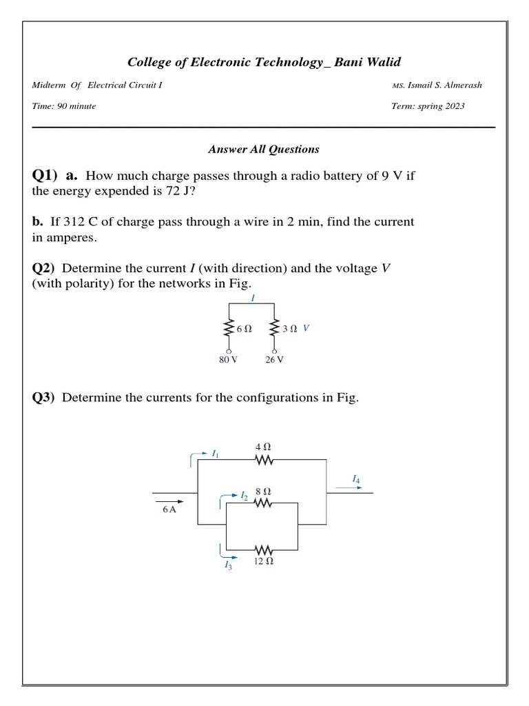 Midterm Electric Circuit 1 - 2023 | PDF