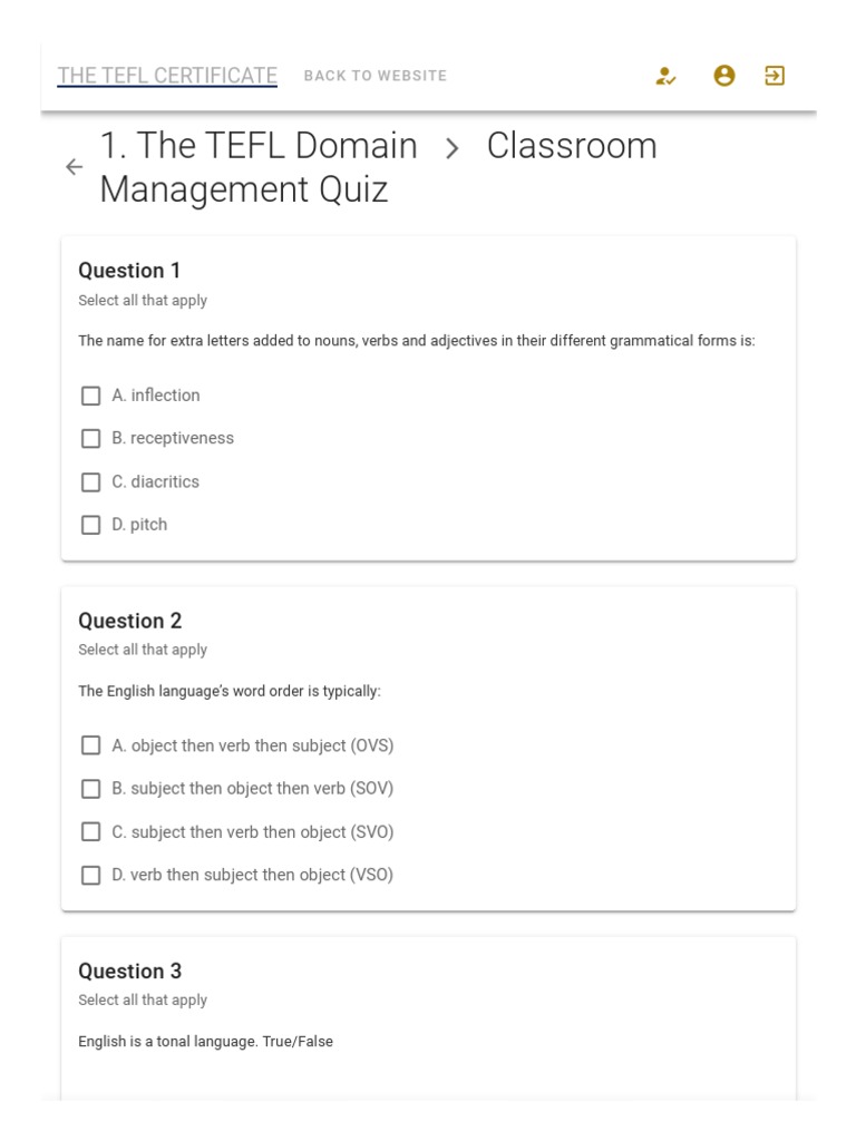 TEFL Module 1 Quiz | PDF | Second Language | Second Language Acquisition TEFL Module 1 Quiz | PDF | Second Language | Second Language Acquisition