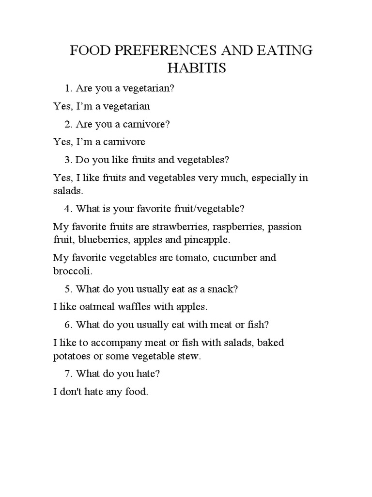 Food Preferences and Eating Habitis | PDF | Wellness