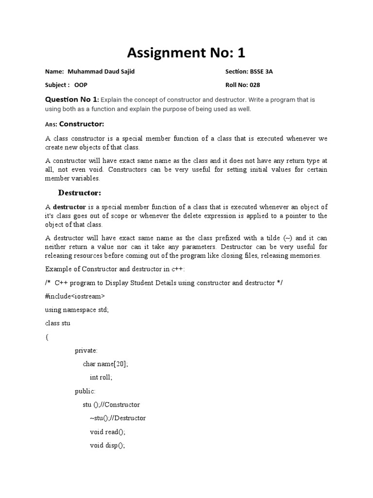 Oop Theory M Daud Sajid 028 Bsse3a Pdf Class Computer