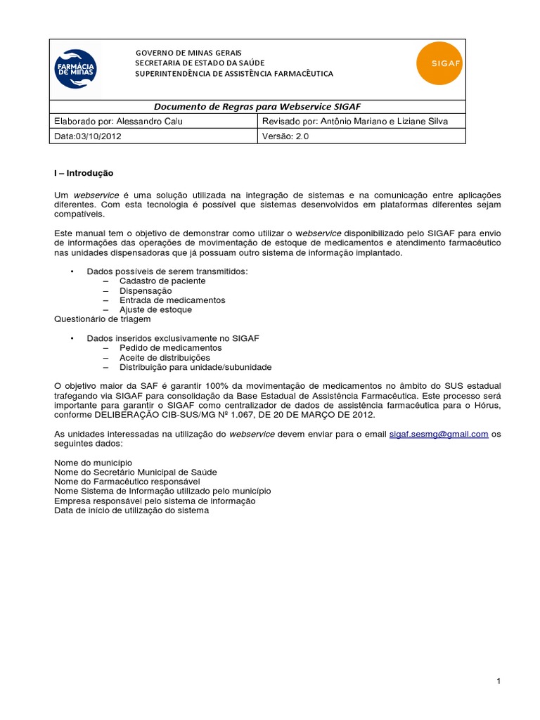 Documento de Regras para Webservice SIGAF-1 | PDF