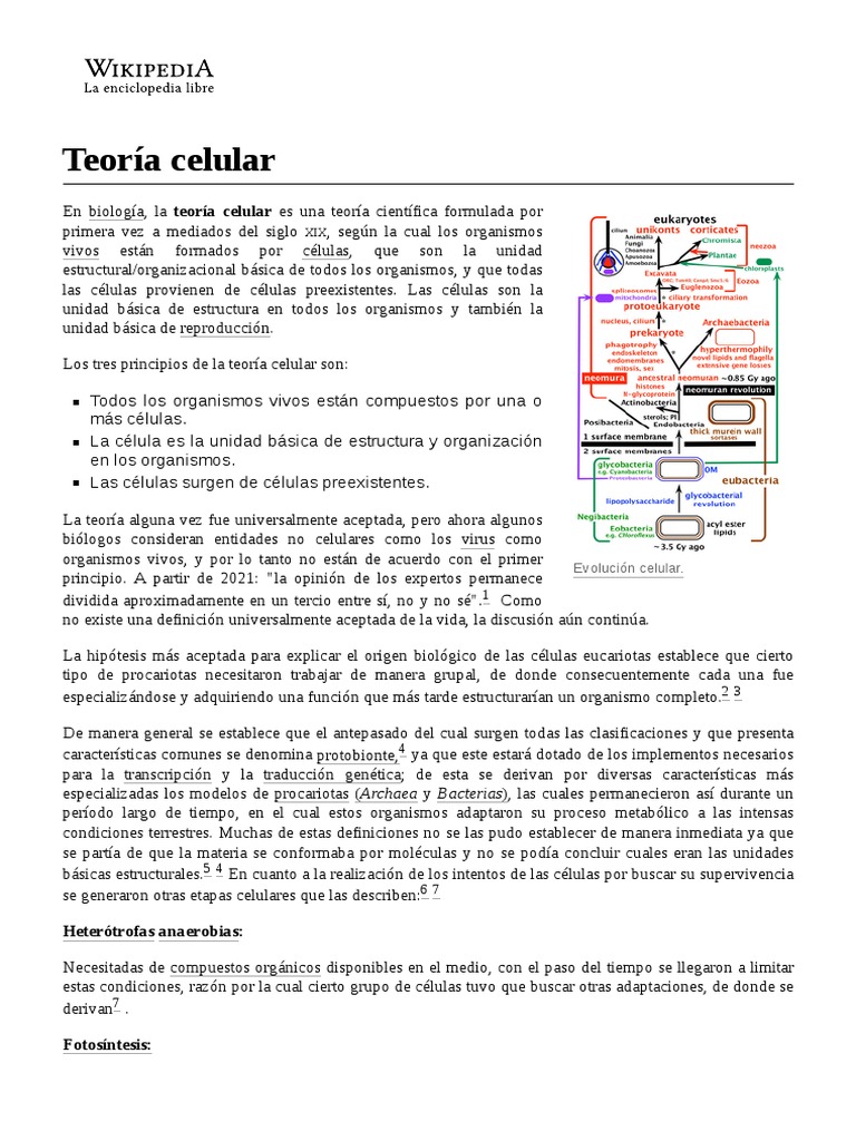 Teoría Celular | PDF | Organismos | Biología Celular)