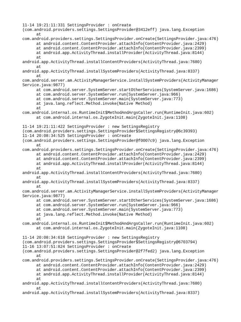 Android SettingsProvider Logs | PDF | Java (Programming Language) | Knowledge Representation
