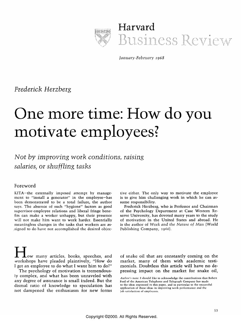 One More Time: How Do You Motivate Employees? by Frederick Herzberg | PDF