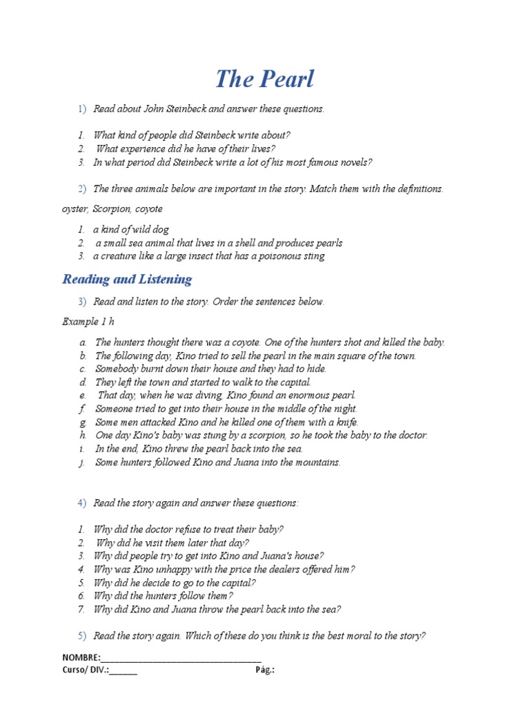 The Pearl Study Guide and Questions | PDF