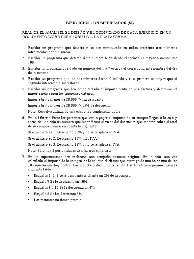 Ejercicios Con Bifurcador | PDF