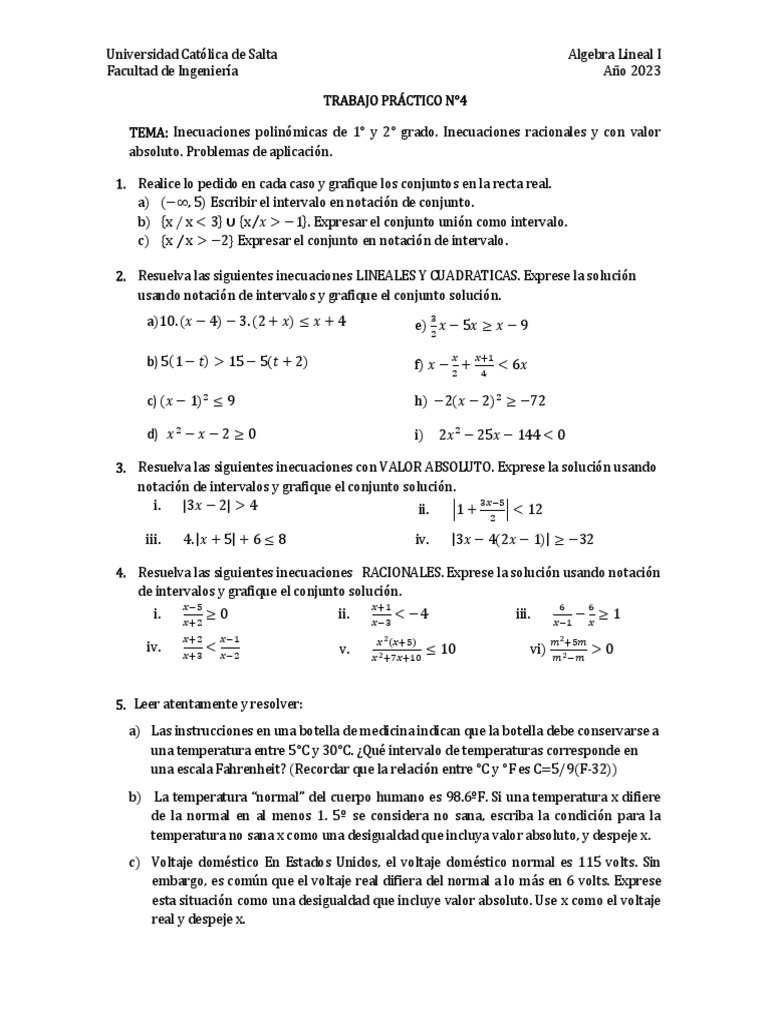 TP4-INECUACIONES | PDF | Intervalo (Matemáticas) | Números