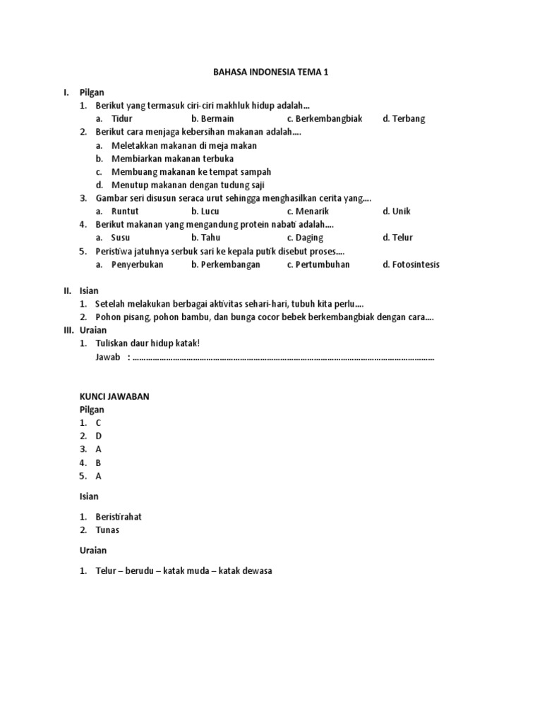 Soal Tema 1: Ciri Makhluk Hidup & Daur Hidup Katak | PDF | Sains & Matematika