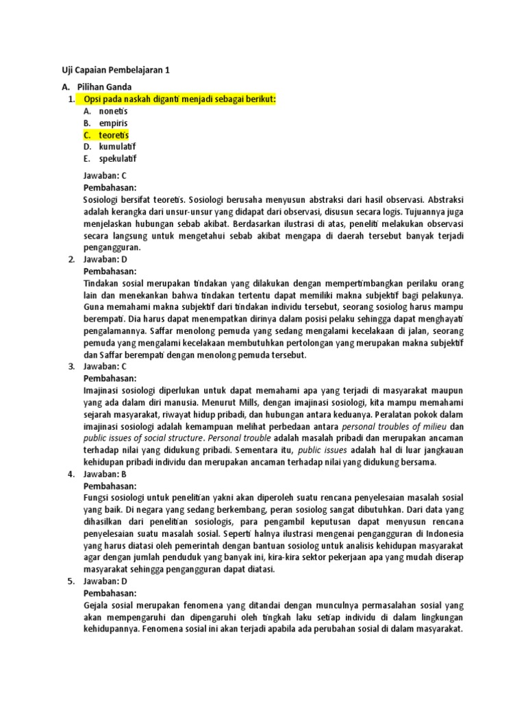 KJ+Pembahasan Sosiologi X Uji CP 1 | PDF