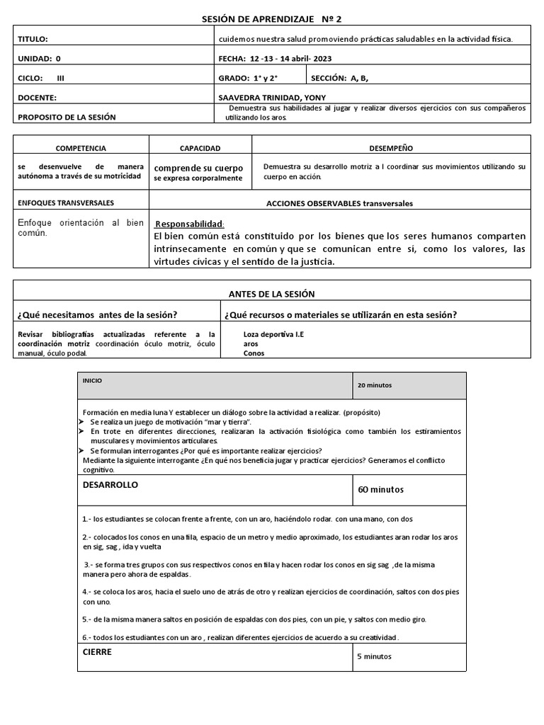 Sesión de Aprendizaje Avelino Huarac | PDF | Aprendizaje | Las emociones