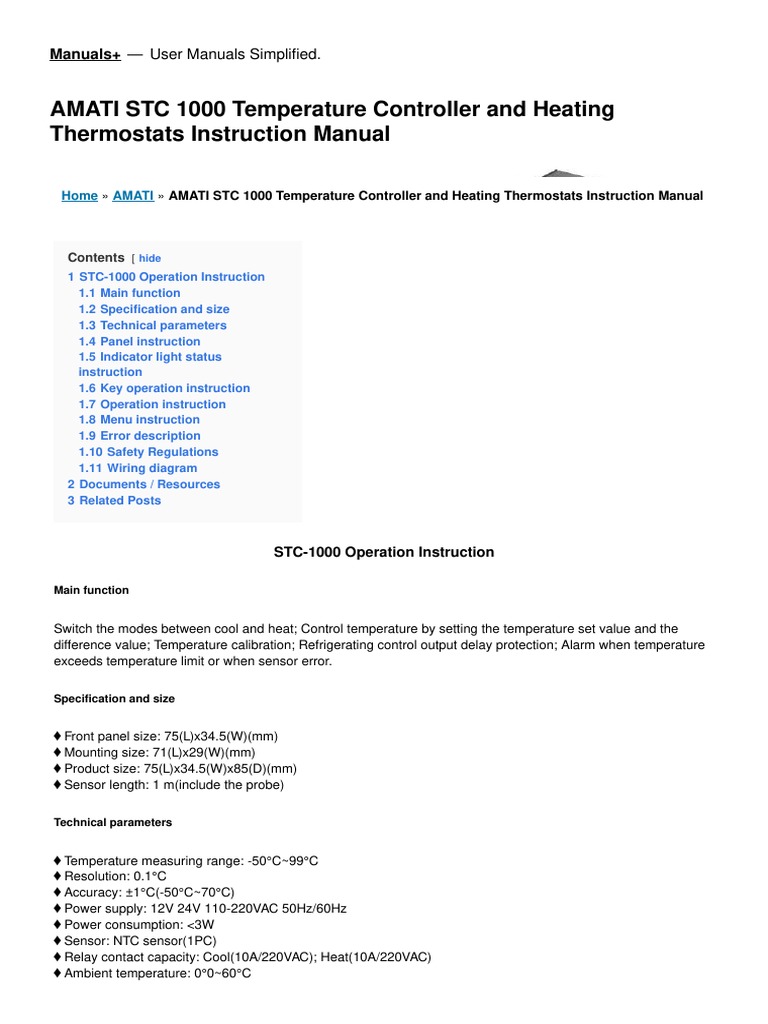 STC 1000 Temperature Controller and Heating Thermostats Manual | PDF