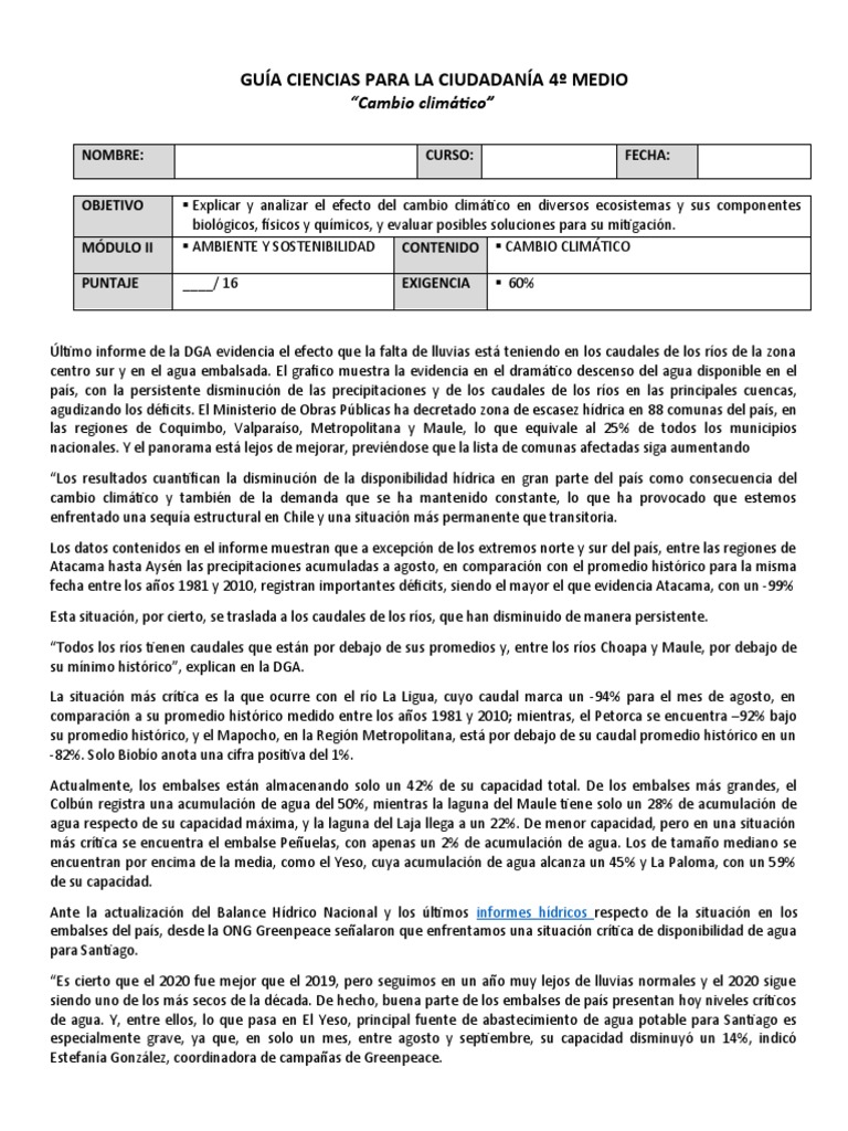 Guía N°1 Ciencias Para La Ciudadanía 4º Medio Cambio Climatico Pdf