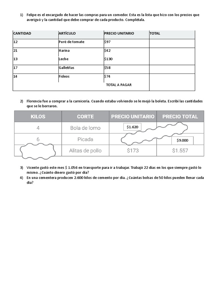 Problemas Con Las 4 Operaciones 6° | PDF | División (Matemáticas ...
