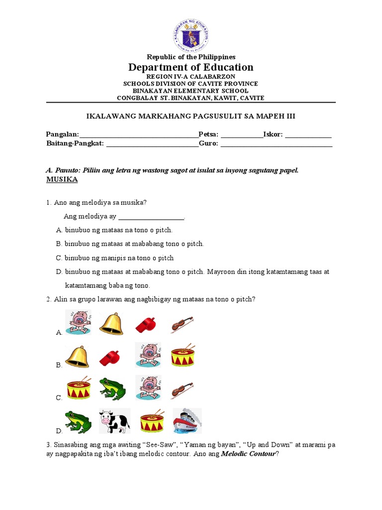 Ikalawang Markahang Pagsusulit sa MAPEH 3-SOLO (2022-2023) | PDF