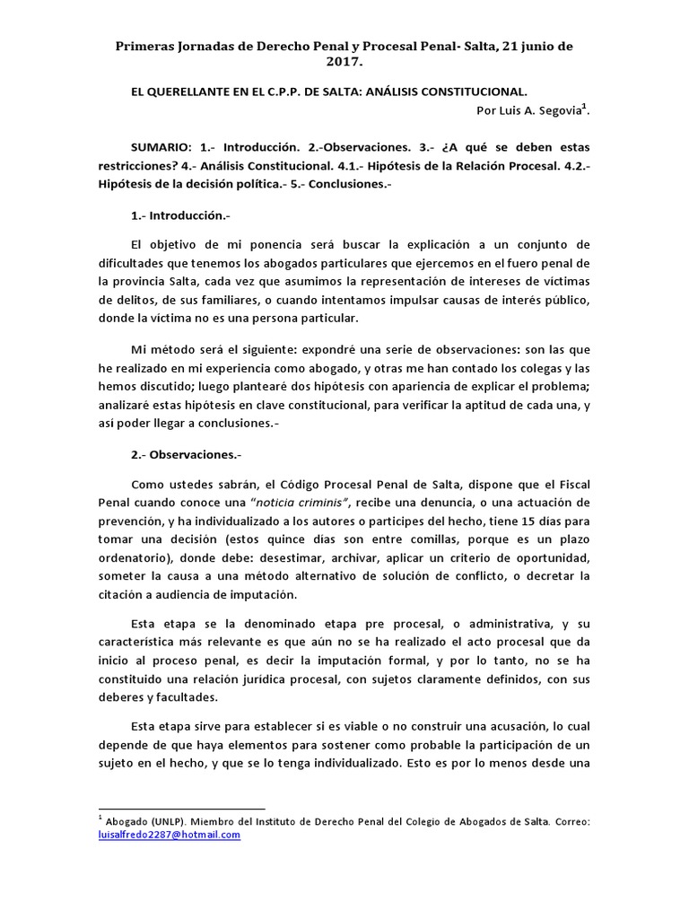 El Querellante Particular En El C P P De PDF