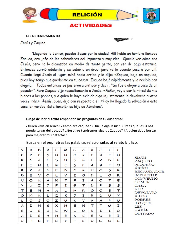 Ficha de Trabajo de Religion 3° | PDF