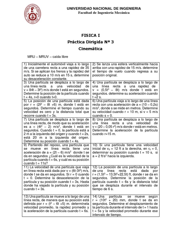 A PD 03 Cinematica 2023-I Fis 1 | PDF