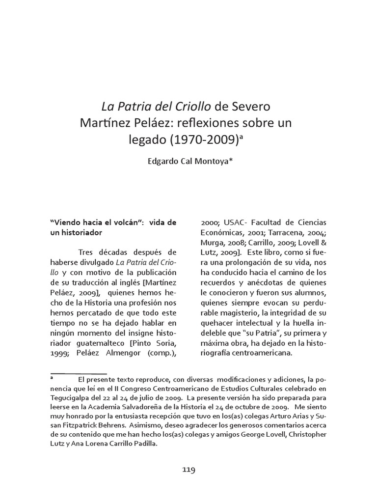 La Patria Del Criollo de Severo Martínez Peláez: Reflexiones Sobre Un ...