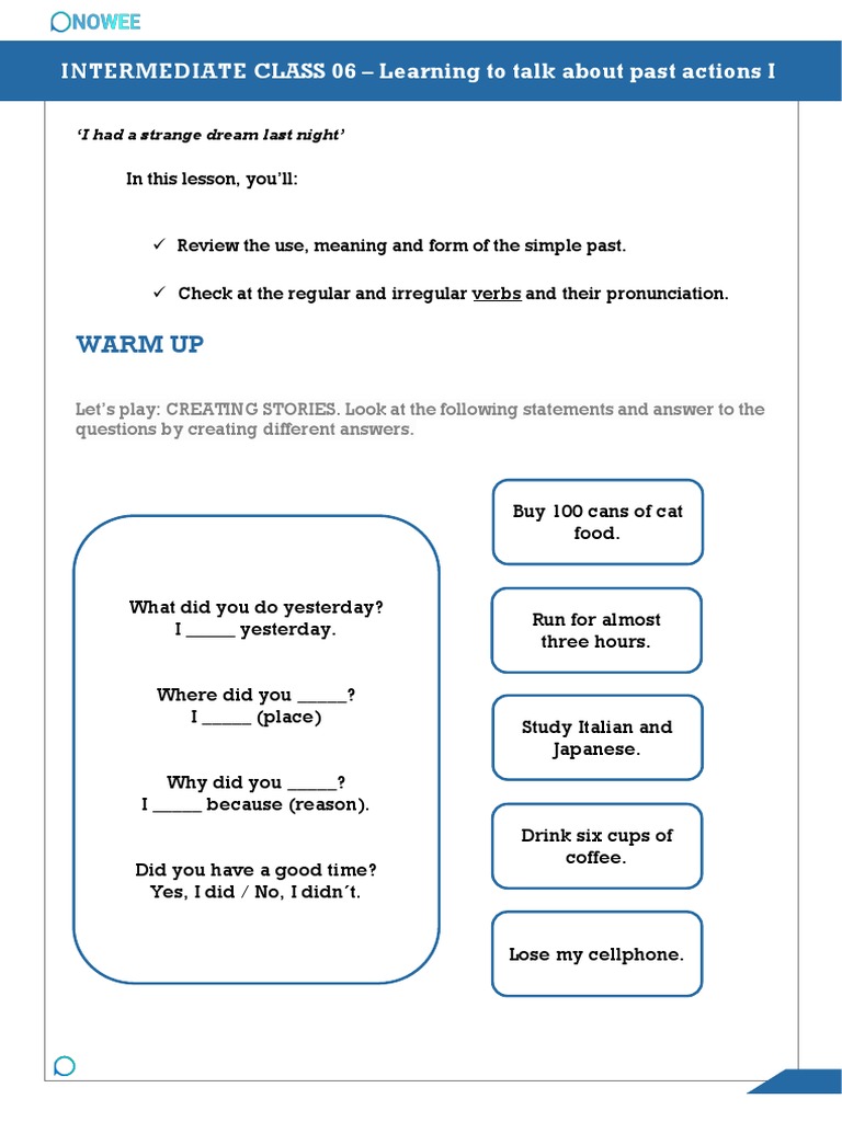 Learning To Talk About Past Actions I | PDF | Verb | Grammar