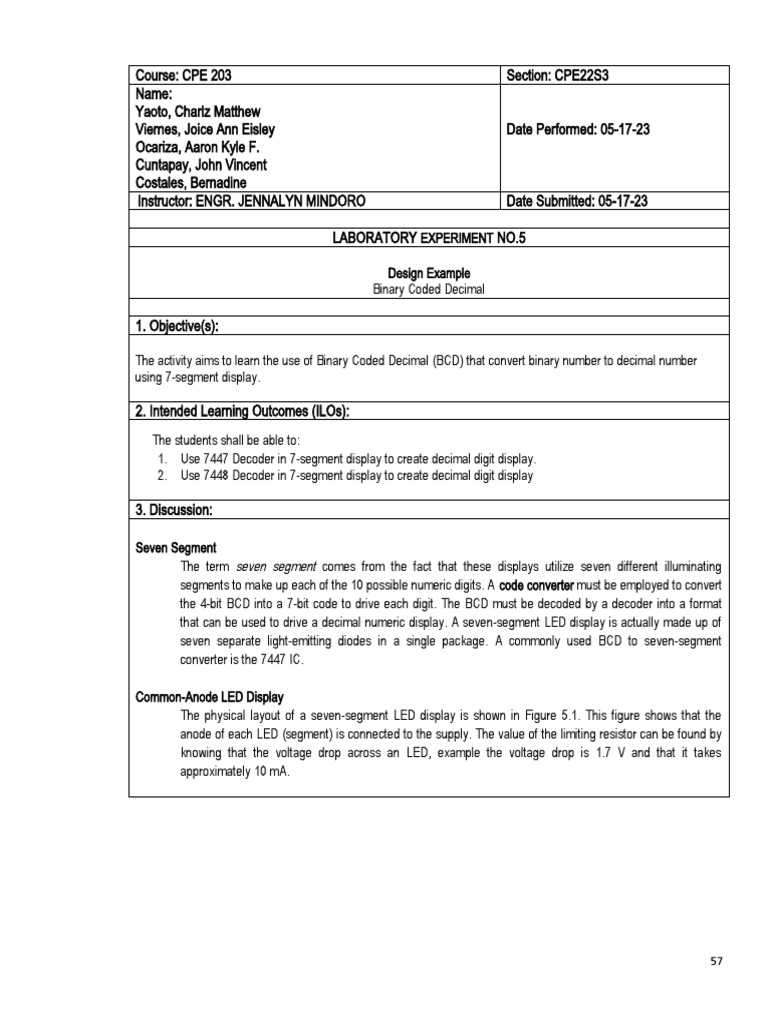 LABORATORY EXPERIMENT 05 DesignExample-BCD-1 | PDF | Logic Gate | Binary Coded Decimal
