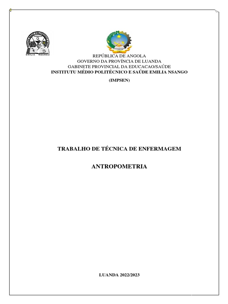 Institutu Médio Politécnico e Saúde Emilia Nsango | PDF | Antropometria ...