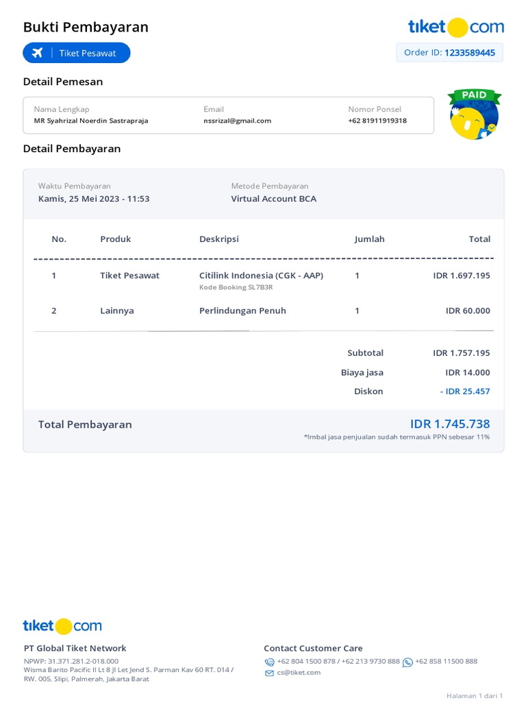 Contoh Tiket Pesawat | PDF