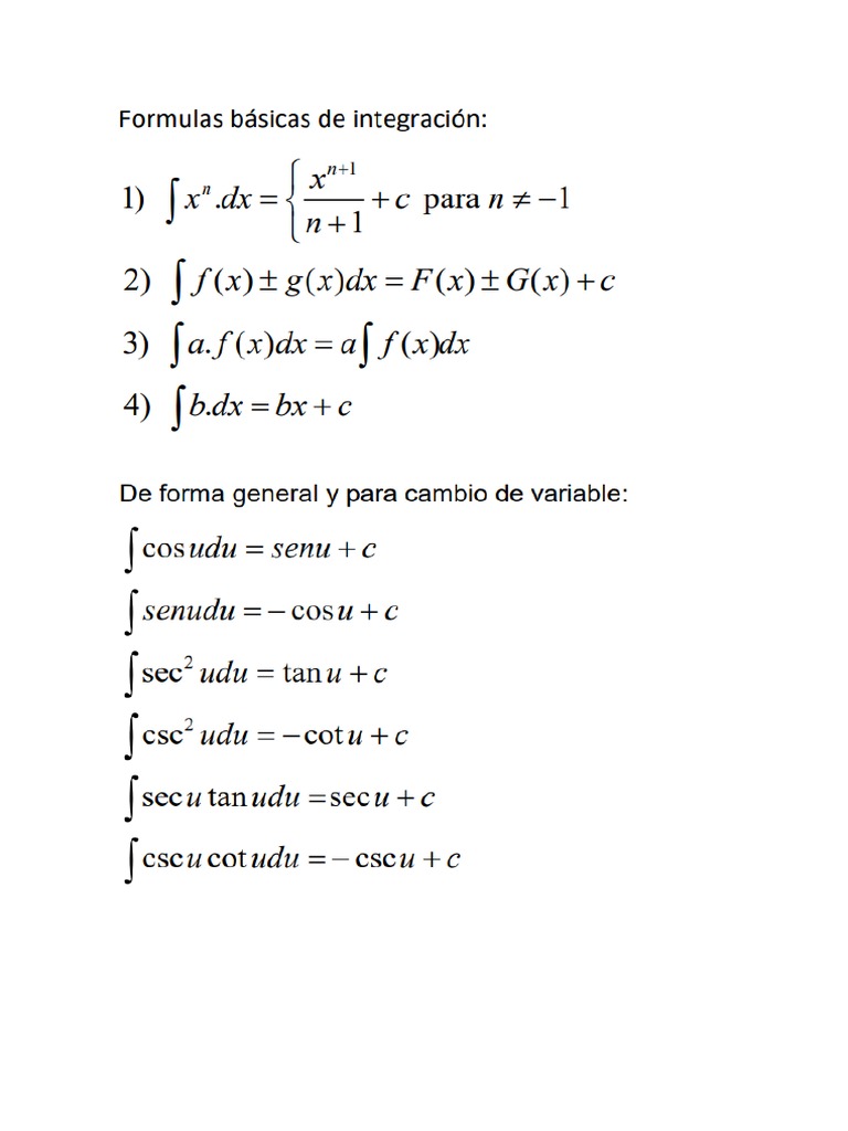 Formulas de Integrales de MM201 | PDF