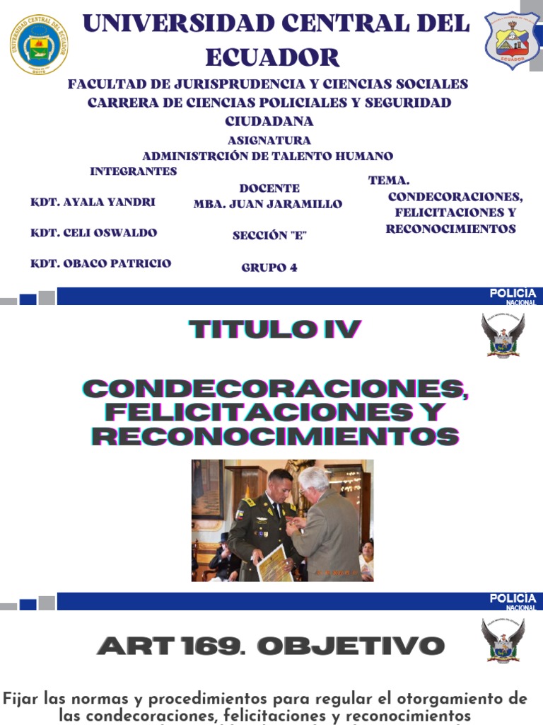 Titulo IV Condecoraciones, Felicitaciones y Reconocimiento | PDF | Oficial general | Oficial no ...