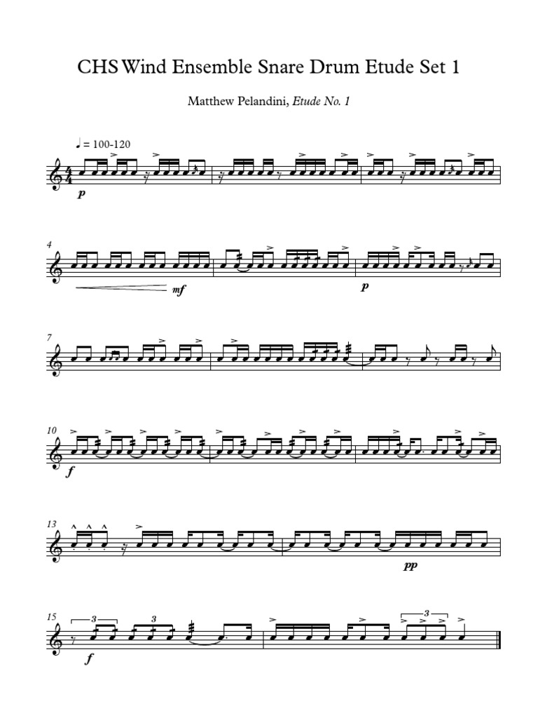 Snare Drum Etude 1 Pelandini Etude 1 | PDF