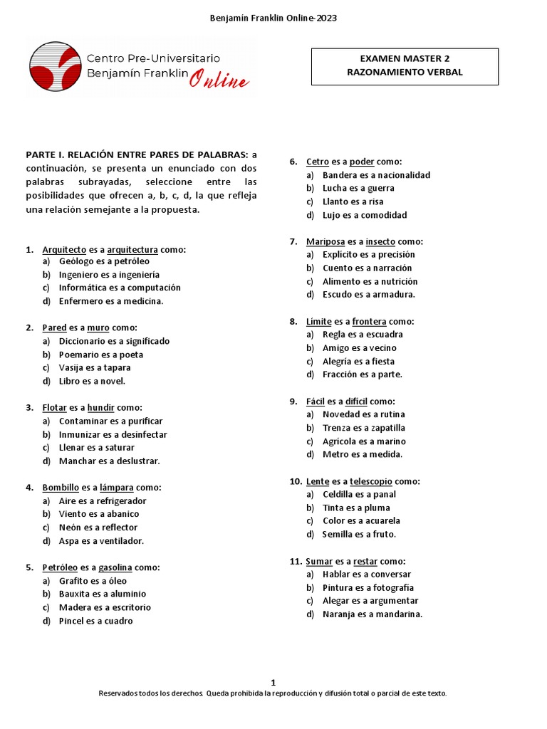 Examen Master - Razonamiento Verbal 2 | PDF