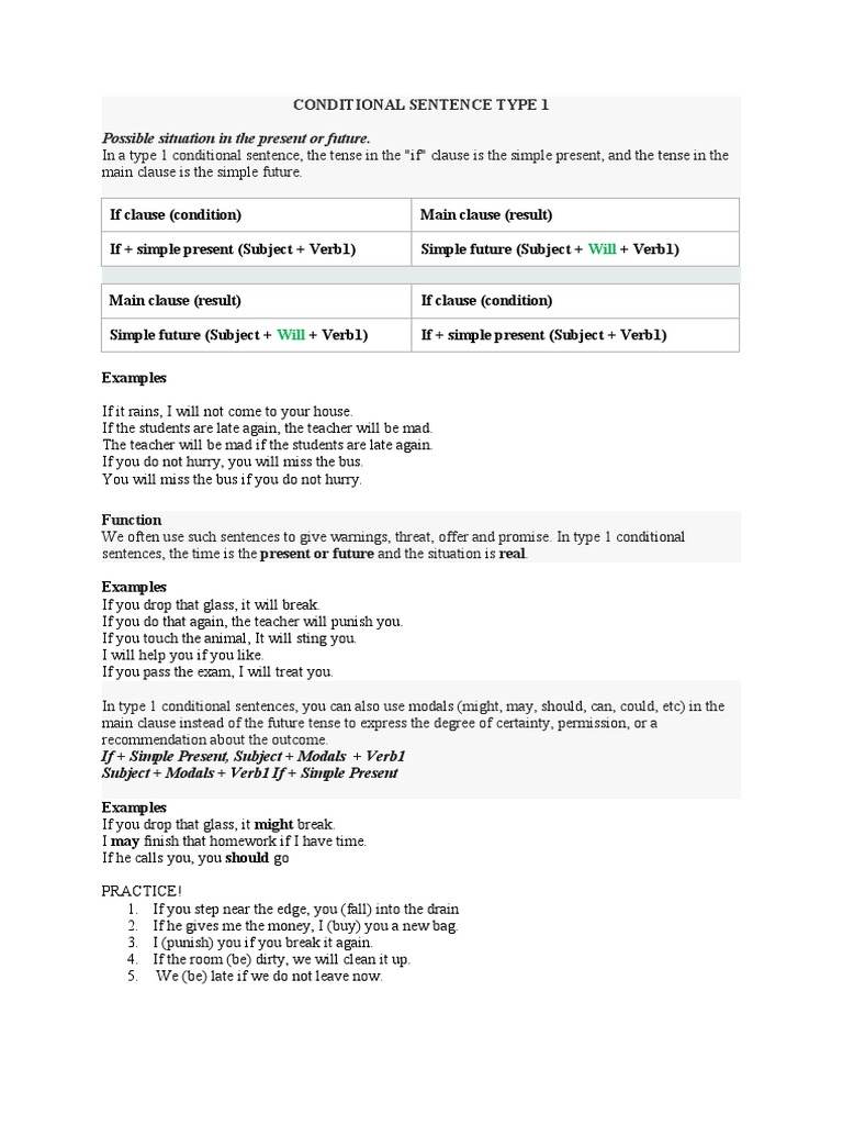 Conditional Sentence Type 1 | PDF | Language Arts & Discipline