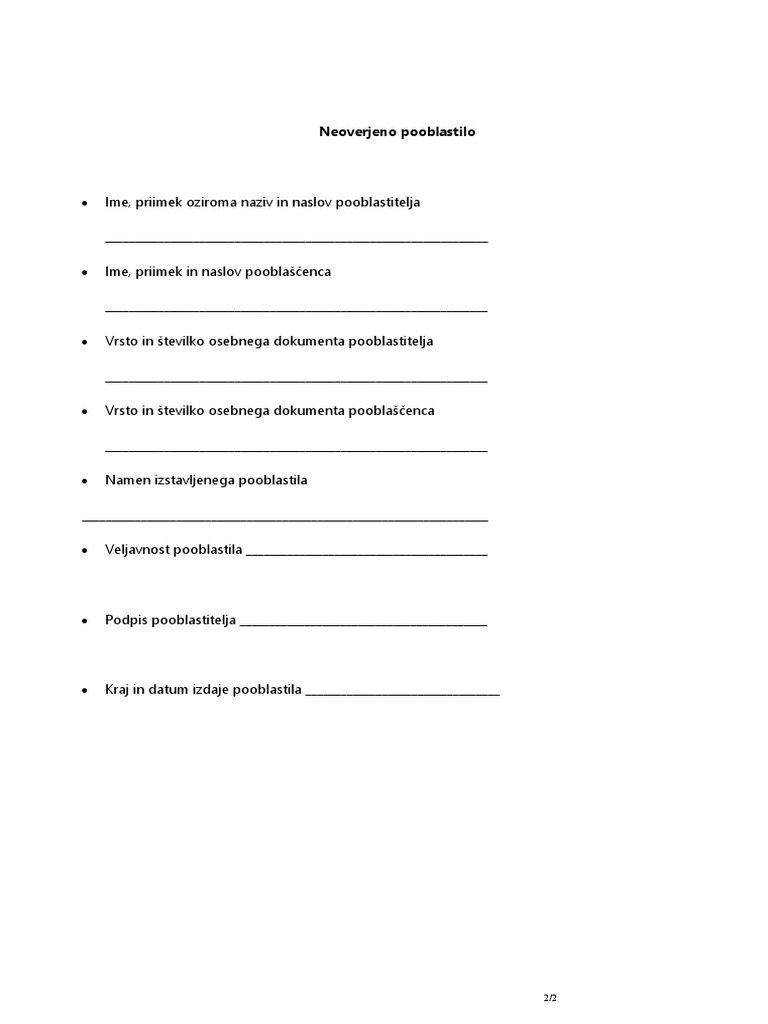 Neoverjeno Pooblastilo | PDF